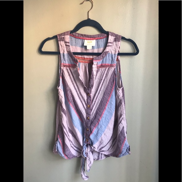 Maeve | Tops | Anthro Maeve Striped Linen Tie Front Blouse Size Us 4 ...